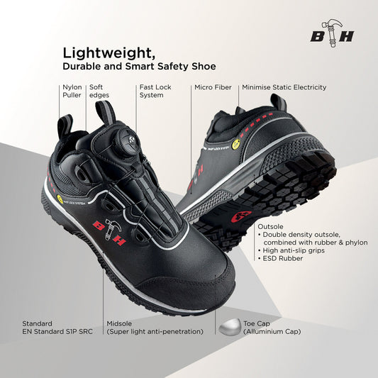 Black Hammer Pro Series Mid Cut Waterproof ESD Extralight Safety Shoe ...