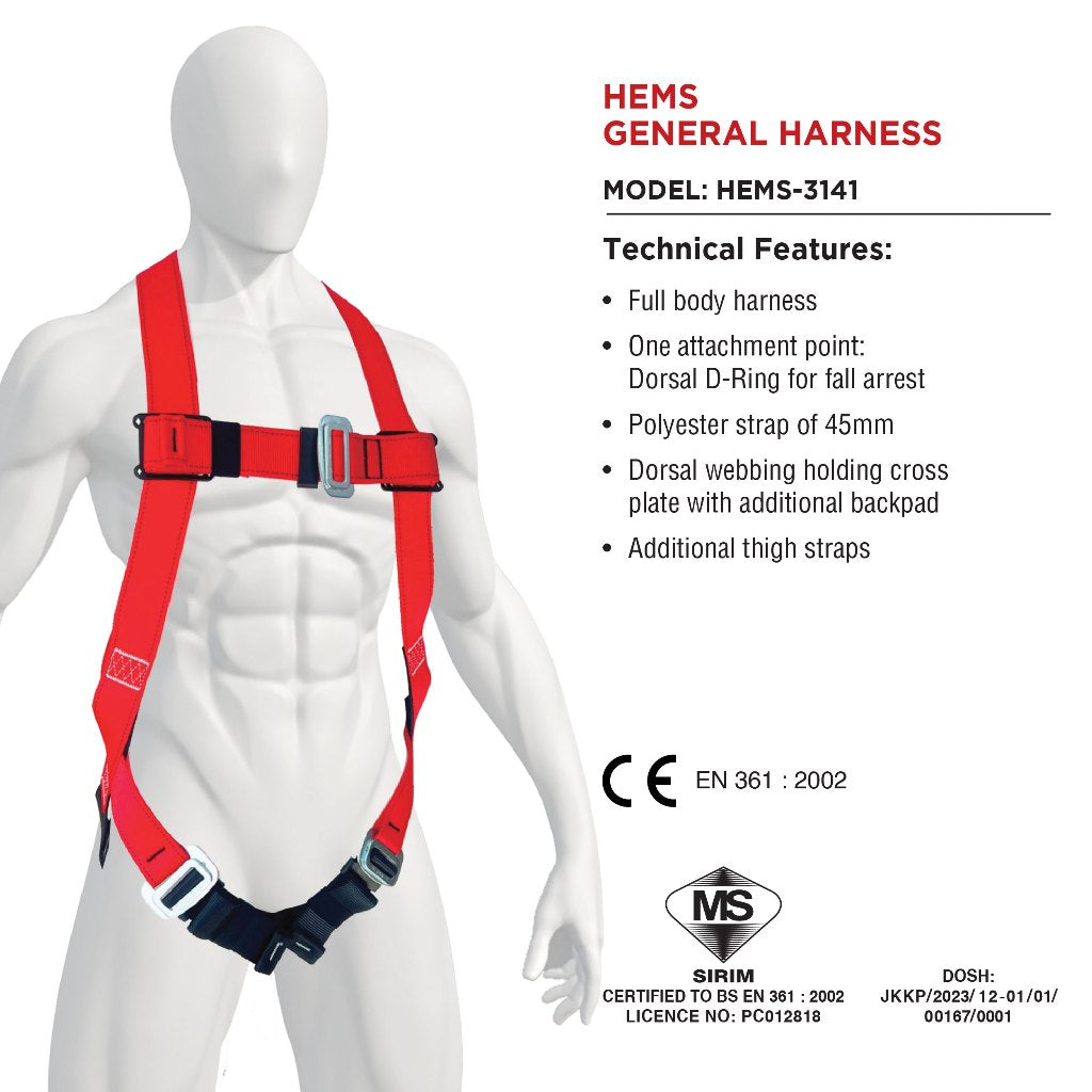 Black Hammer HEMS Full Body Harness and Double Lanyard with Big Hook H ...